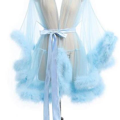 Short Blush Pink Marabou Fur Edge Robe on Luulla