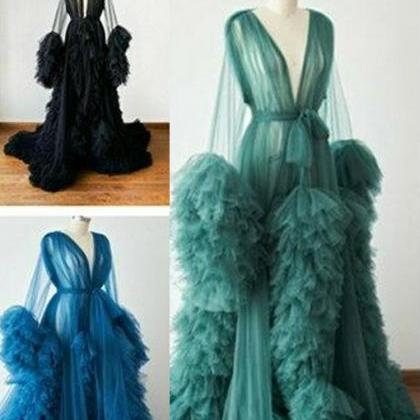Women Sexy Tulle Maternity Dress Ruffled Robes Maternity Gown For Photo ...