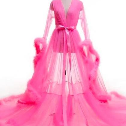 Luxury Birdal Tulle Robes With Hat Ruffled Long Summer Dress For ...