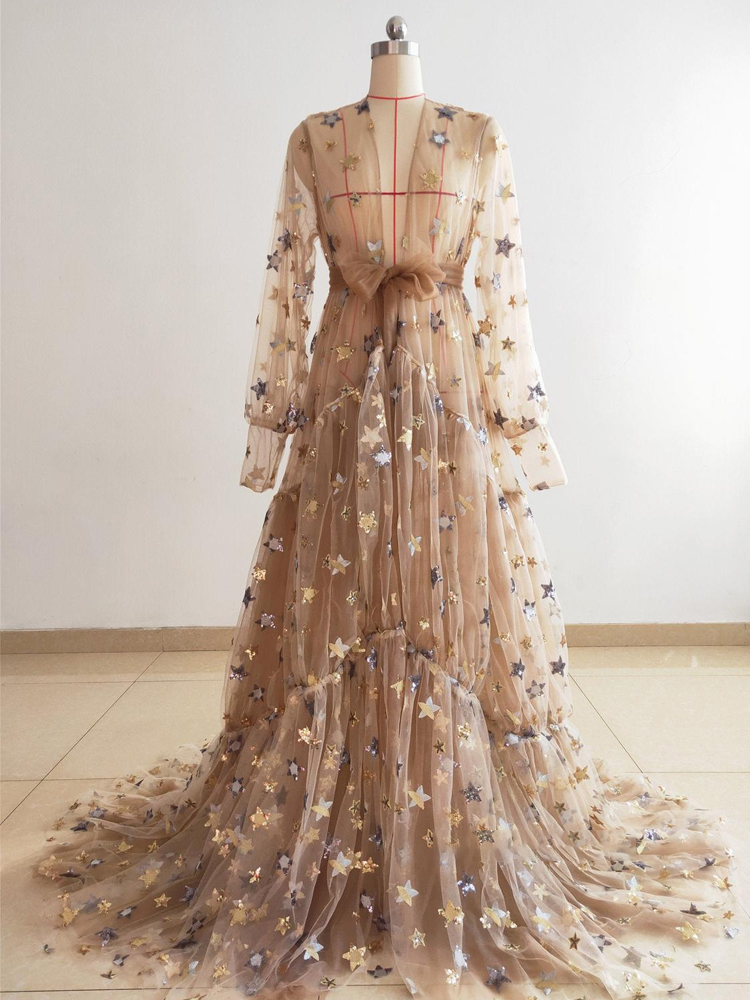 Tan Xing Shining Maternity Dress Long Sleeve Tulle Dress Photo Shoot ...