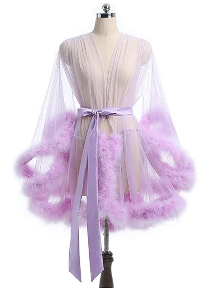 Short Blush Pink Marabou Fur Edge Robe on Luulla