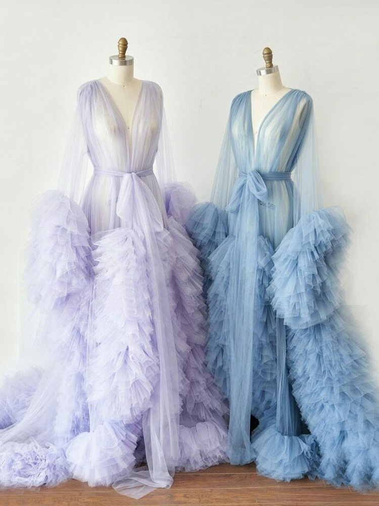 Women Sexy Tulle Maternity Dress Ruffled Robes Maternity Gown For Photo ...