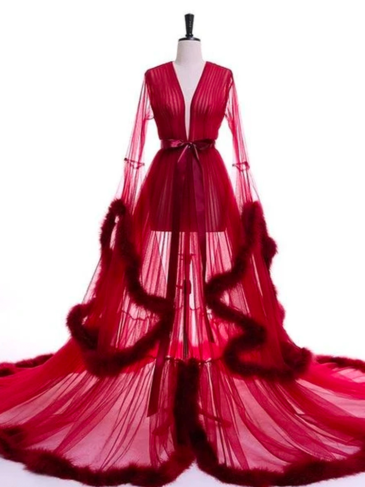 Luxury Birdal Tulle Robes With Hat Ruffled Long Summer Dress For ...