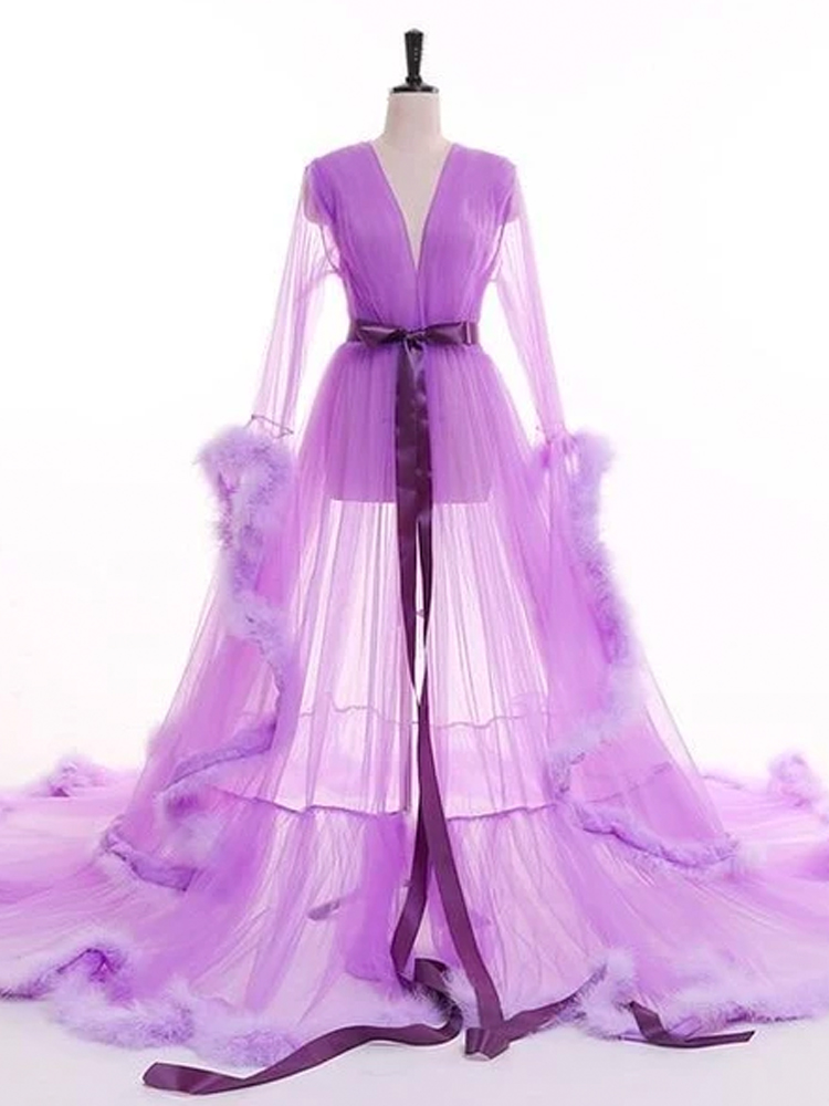 Luxury Birdal Tulle Robes With Hat Ruffled Long Summer Dress For ...