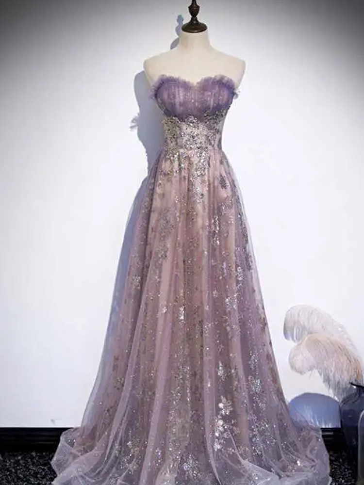 Strapless Purple A-line Long Prom Dress on Luulla