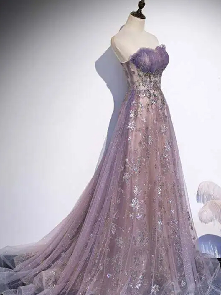 Strapless Purple A-line Long Prom Dress on Luulla