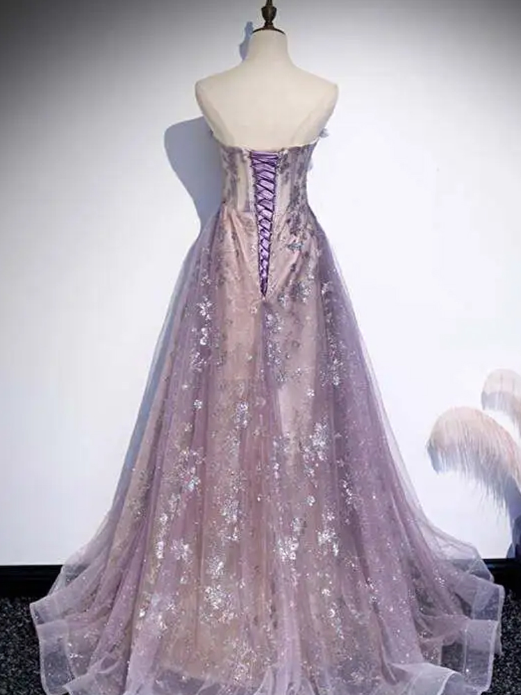 Strapless Purple A-line Long Prom Dress on Luulla