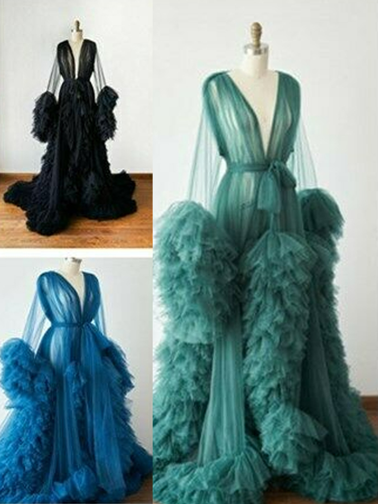 Women Sexy Tulle Maternity Dress Ruffled Robes Maternity Gown For Photo ...