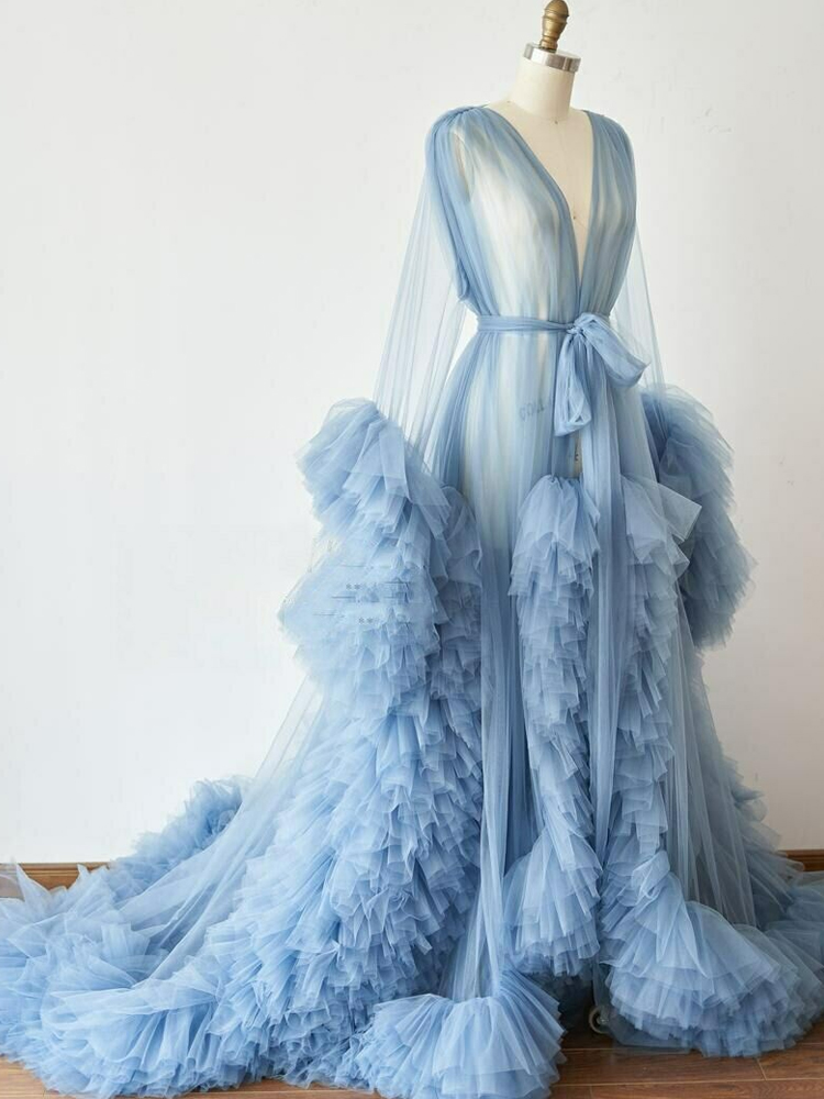 Women Sexy Tulle Maternity Dress Ruffled Robes Maternity Gown For Photo ...