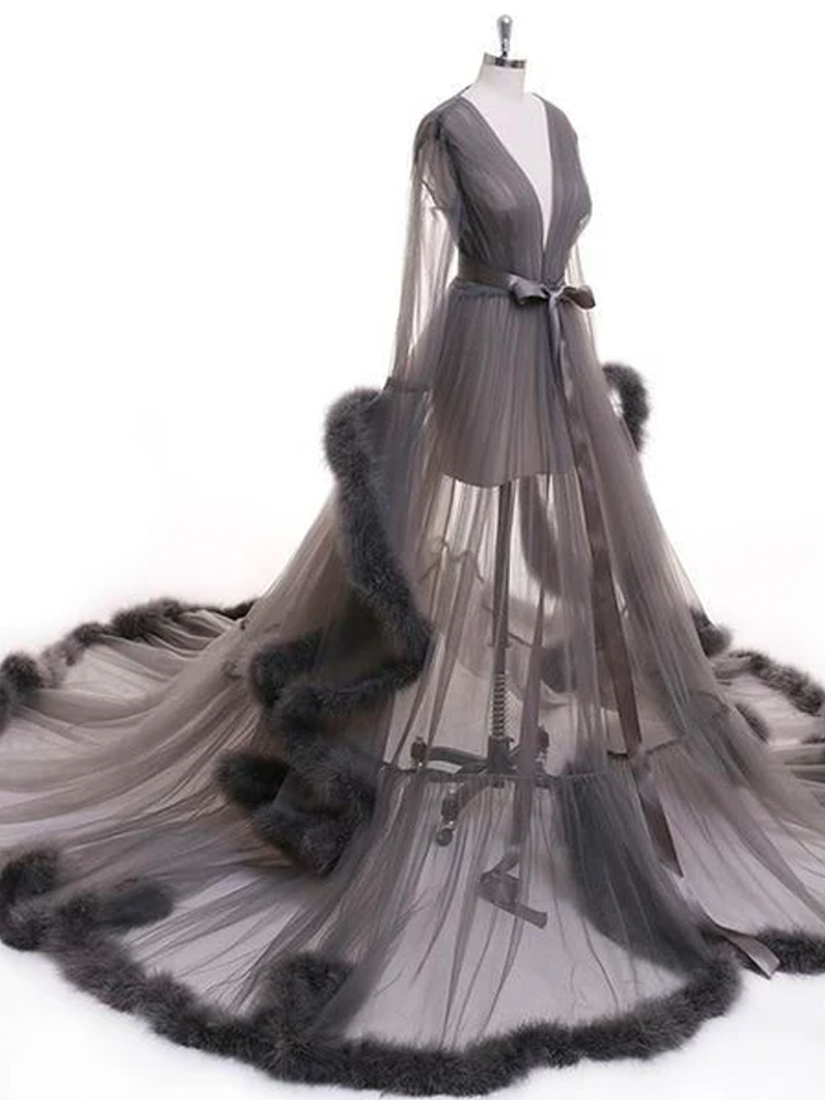 Luxury Birdal Tulle Robes With Hat Ruffled Long Summer Dress For ...