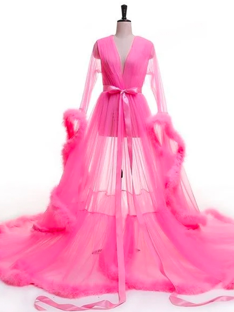 Luxury Birdal Tulle Robes With Hat Ruffled Long Summer Dress For ...