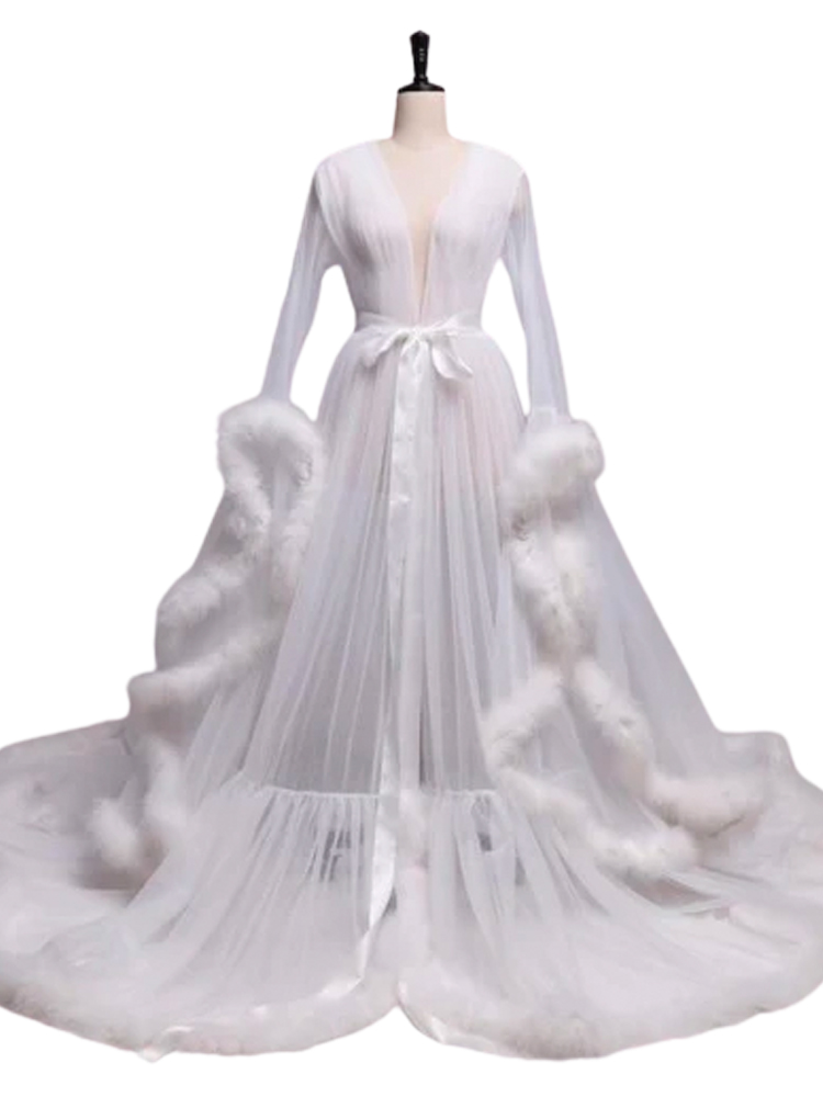 Luxury Birdal Tulle Robes With Hat Ruffled Long Summer Dress For ...