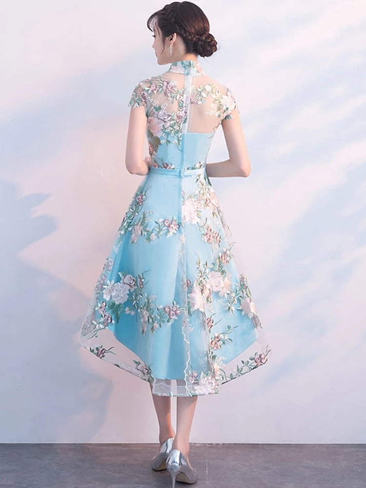 Unique Blue Tulle Embroidery Short Prom Dress, Blue Evening Dress on Luulla