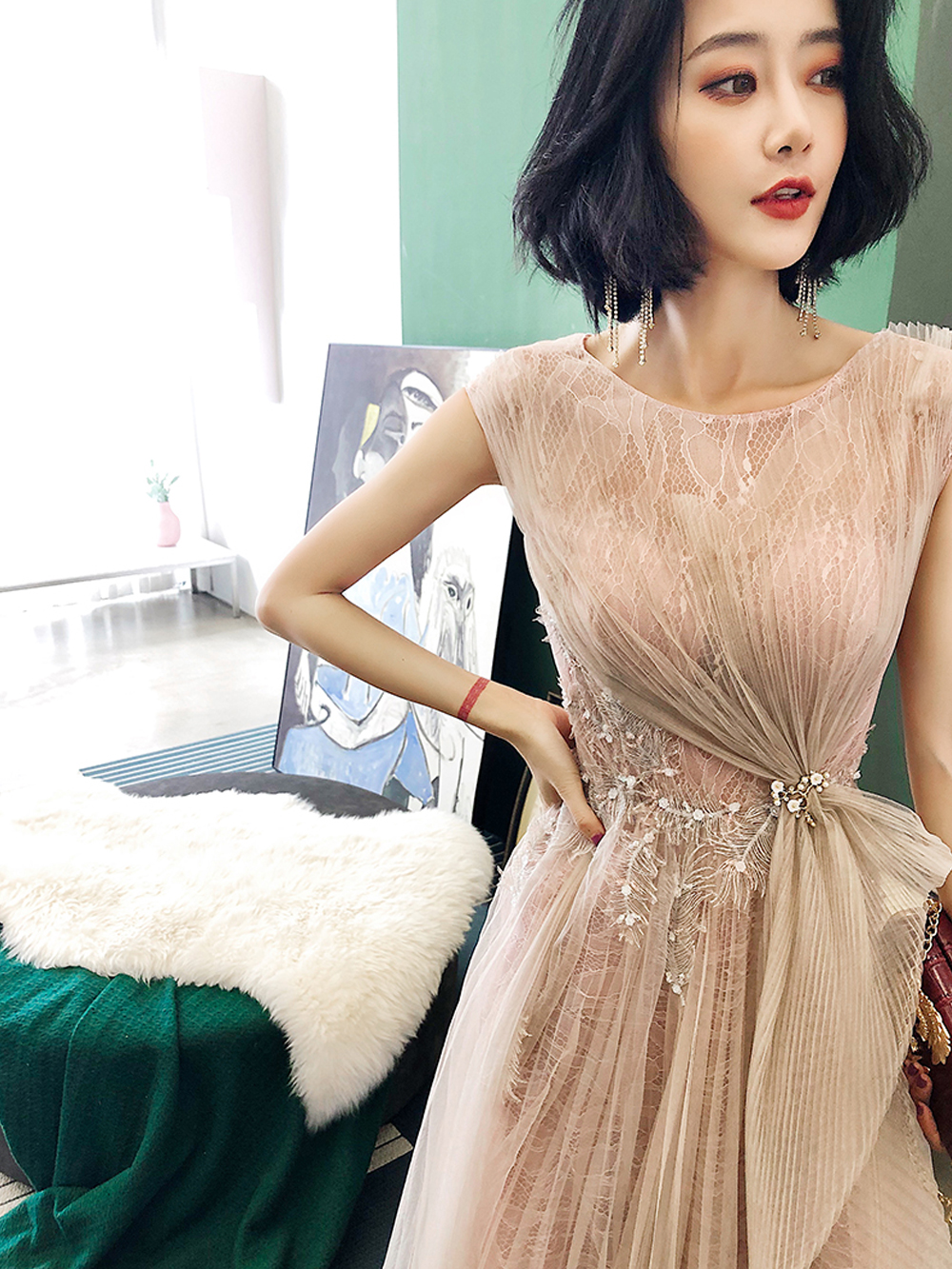 Bean Paste Color Temperament Fashion Dress on Luulla